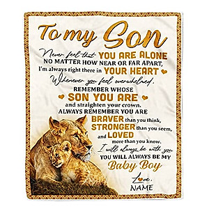 CenturyTee Personalized to My Son Blanket from Mom Lion Never Feel That You are Alone Great Birthday Graduation Bed Quilt Fleece Throw (60 x 80 Inches - Adult Size) Multicolor 455 60 in Size