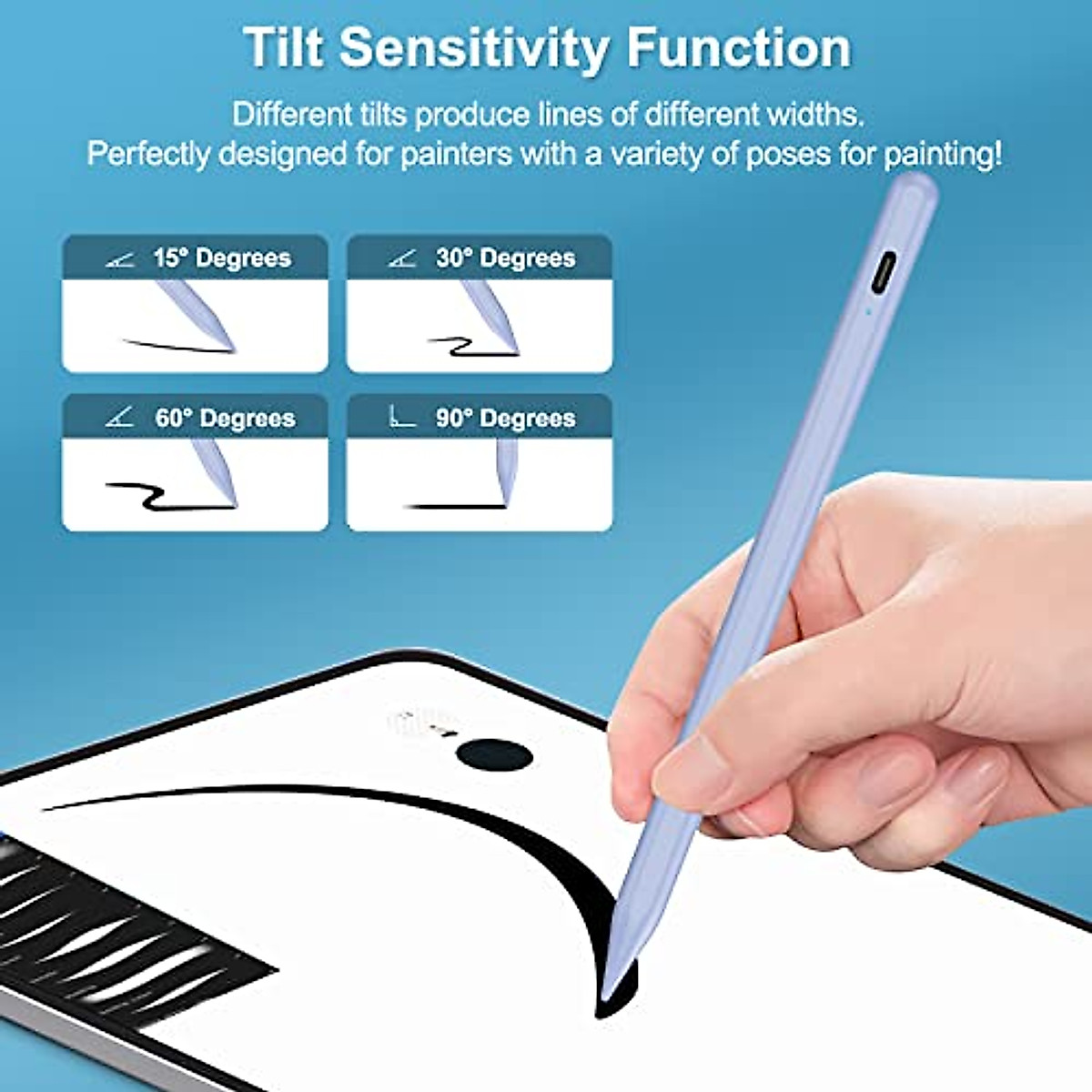 Stylus Pen for iPad 9th&10th Generation - 5 Minutes Fast Charge Digital Pen - Compatible with 2018-2023, Apple iPad Pro 11/12.9 Inch,iPad 6-10 Gen,iPad Mini 5-6 Gen,iPad Air 3-5 Gen-Purple