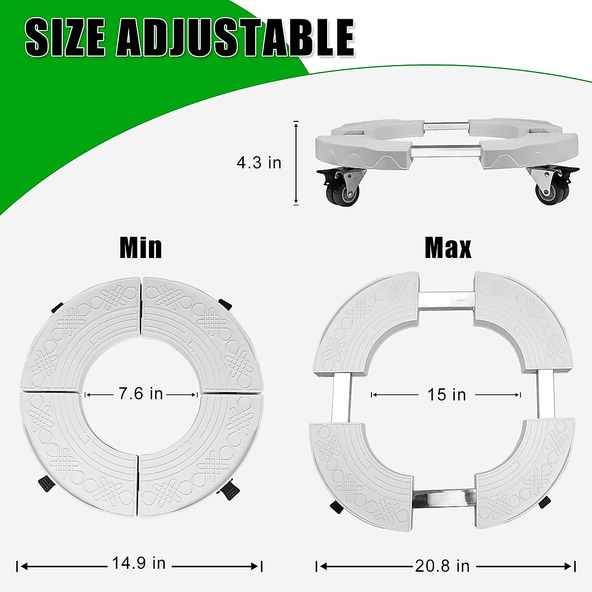 E-SDS Heavy Duty Plant Caddy with Wheels Capacity, 15"-21" Adjustable Rolling Plant Stand with Wheels Planter Dolly Lockable for Indoor Outdoor Large Garden Flower Pot Mover, Plant Stroller