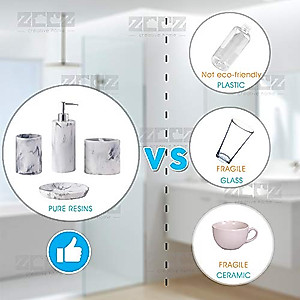 ZCCZ Bathroom Accessory Set, 4 Pcs Marble Look Bathroom Vanity Countertop Accessory Set Bathroom Décor Sets Accessories with Soap Dispenser Bathroom Toothbrush Holder Set, Bathroom Tumbler, Soap Dish