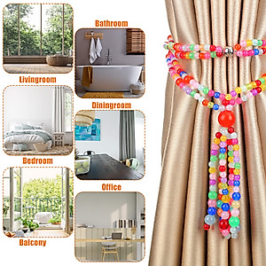 Yunlly 4 Pack Magnetic Curtain Tiebacks Boho Curtain Tiebacks Colorful Beaded Tassel Curtain Drapery Holdbacks Boho Curtain Ties for Home Office Window Decorative