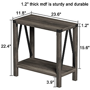 ChooChoo Farmhouse End Table for Small Spaces, Narrow Side End Table with Storage Shelf, Rustic A-Design Nightstand Sofa Table for Living Room, Bedroom (Grey) 2 Pack