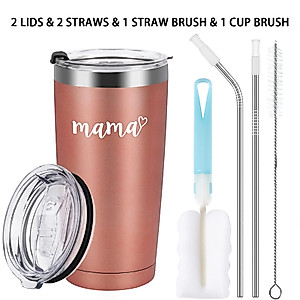 GINGPROUS Mama Gifts Travel Tumbler for Mom, Mothers Day Birthday Gifts Christmas Gifts for Mom Mother Mom to be from Daughters Sons, 20oz Insulated Stainless Steel Tumbler with Lids, Rose Gold