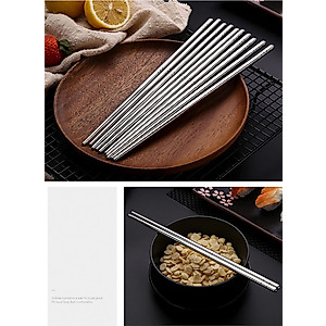 Taohang 5 Pairs Stainless Steel Reusable Chopsticks Dishwasher Safe Metal Chopsticks Lightweight Chop Sticks for Home and Restaurant (square)