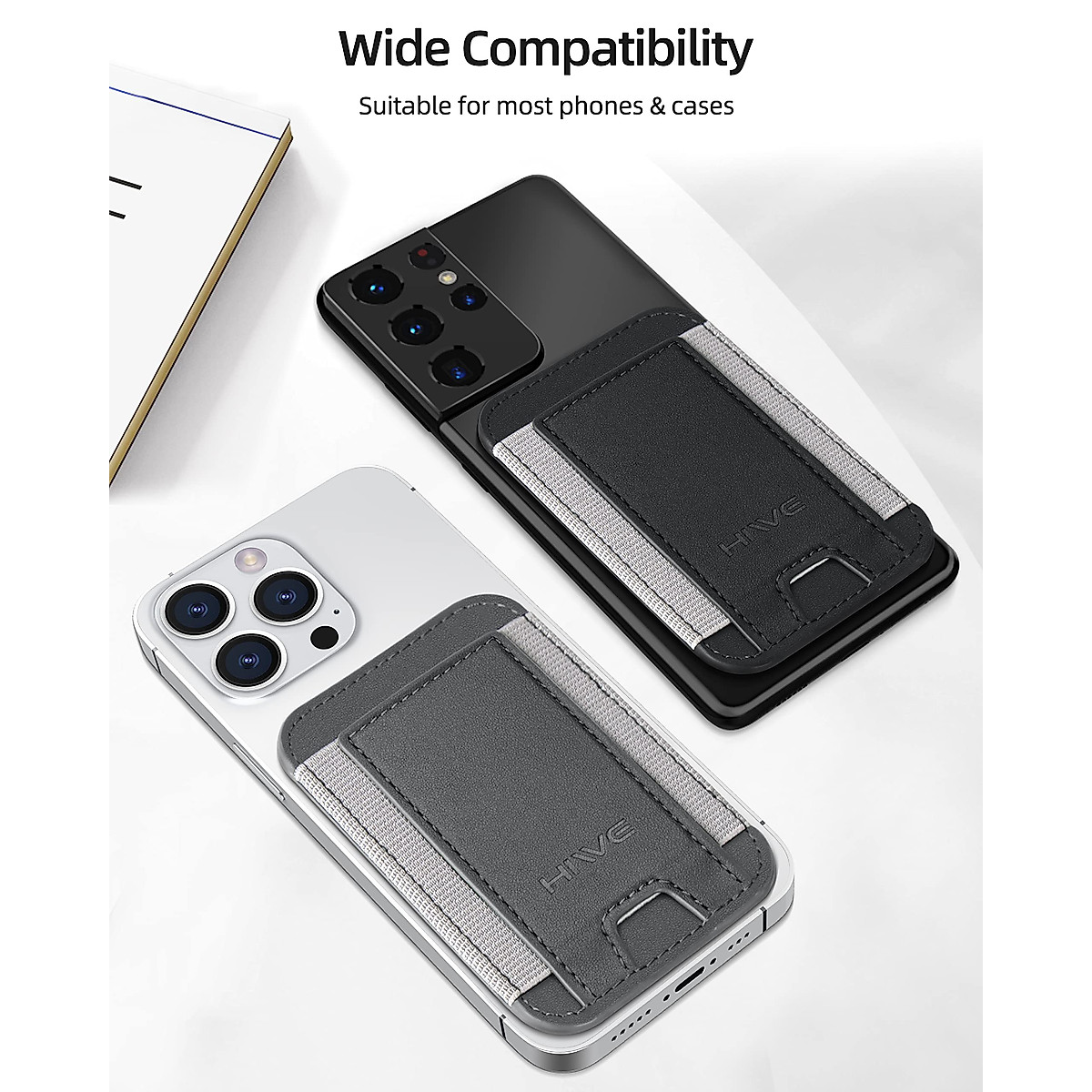 2 Pack Phone Card Holder - Premium Leather Wallet, Strong Adhesive, Fits 7 Cards, Compatible with iPhone, Samsung & Most Smartphones