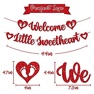 Valentine’s Day Baby Shower Banner Welcome Little Sweetheart Decoration Happy Valentine’s Day Theme Gender Reveal Welcome New Born Baby Celebration Party Supplies