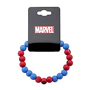Marvel Comics’ Officially Licensed Jewelry Women's Spider-Man Expandable Silicone Beaded Stretch Bracelet in Red, Blue, and White color.