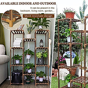 Plant Stand Indoor Outdoor, Uneedem Tall Plant Shelf for Multiple Plants, 10 Tiers 11 Pot Large Plant Rack Wood Plant Holder Plant Shelves for Room Corner Balcony Garden Patio
