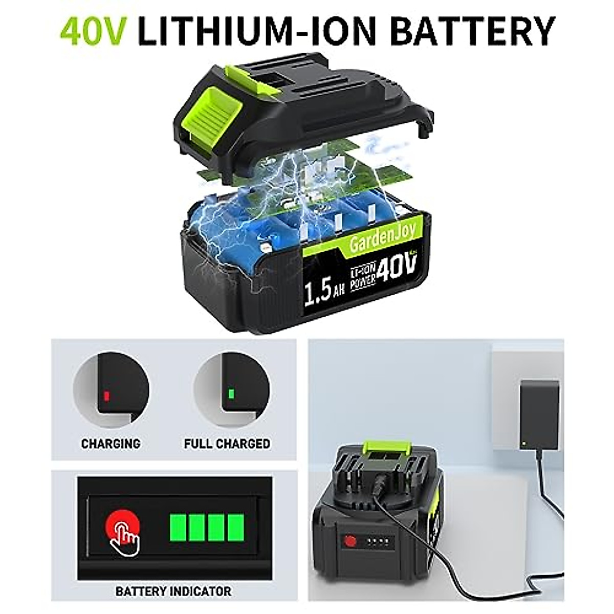 GardenJoy 40V Cordless Leaf Blower - 500CFM Brushless Electric Handheld Leaf Blower with Battery and Fast Charger, 2 Variable Speeds, Lightweight Portable Power Leaf Blowers for Lawn Yard Garden Care