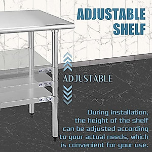 Hally Stainless Steel Table for Prep & Work 24 x 15 Inches, NSF Commercial Heavy Duty Table with Undershelf and Galvanized Legs for Restaurant, Home and Hotel