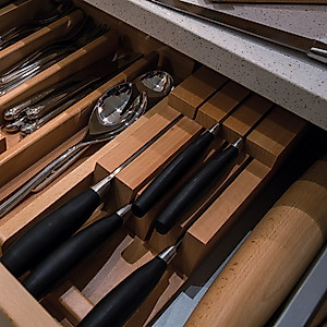 Artelegno Solid Beech Wood 7 Slot Drawer Knife Block, Luxurious Italian Collection by Master Craftsmen Stores High-End Knives Safely, Eco-friendly for Blades up to 9.6" - Natural Finish