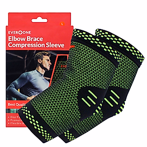EverOne Elbow Brace Compression Support Sleeve For Golf Elbow Treatment, Injury Prevention, Healing and Recovery, Unisex, 1 Pair (2 pcs), Large