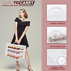 LEPump Cupcake Carrier, 3-Tiers Cupcake Containers, Holds 36 Cupcakes or 3 Large Cakes, Cupcake Holder, Cupcake Box with Lid and Handle (White, Basic)