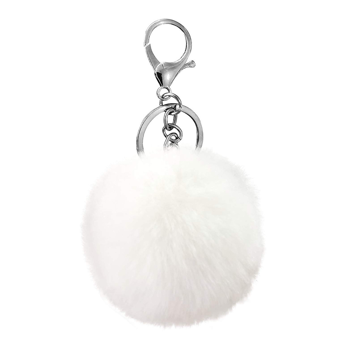Cityelf Cute Faux Rabbit Fur Ball Pom Pom Keychain Car Key Ring Handbag Tote Bag Pendant Purse Charm (white)
