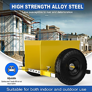 Moving Adjustable Dolly, 2 × 10" Heavy Duty Solid Rubber Tires Wheels 1000LBS Load Capacity for Panel/Slab/Plywood/Door/Granite/Drywall Material Handling and More - Yellow