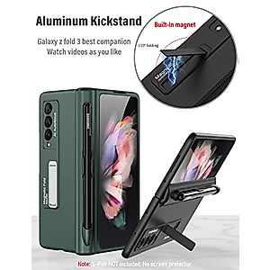 KumWum Phone Case for Samsung Galaxy Z Fold 3 5G Hinge Protection with S Pen Slot Full Body Cover Ultra Thin Built-in Kickstand - Black