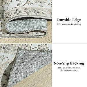 Area Rugs 9x12 Living Room: Washable Rug Boho Bedroom Rug Stain Resistant Ultra-Thin Non-Slip Indoor Carpet Vintage Rug for Bedroom Dining Room Kitchen Farmhouse Office Under Table 9 x 12, Beige