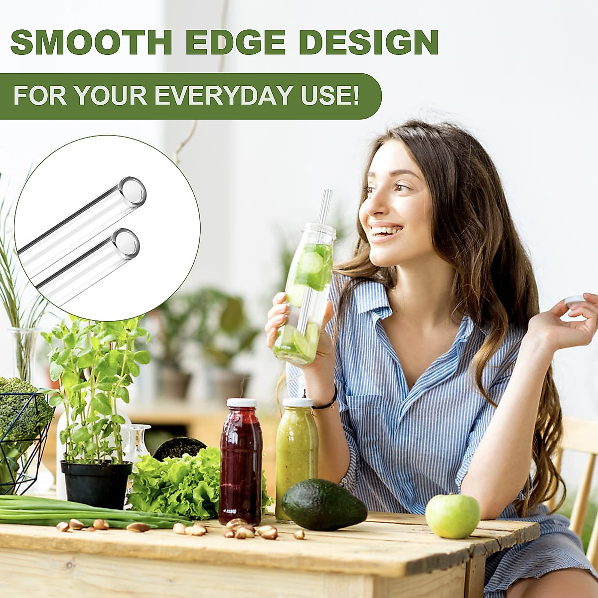 HAPPi STUDIO 8-Pack Glass Straws with Travel Case - 8"x10mm Reusable Straws with 2 Cleaning Brushes - Clear Glass Straws Shatter Resistant - Glass straws Drinking Reusable Smoothie Straw, Coffee Straw