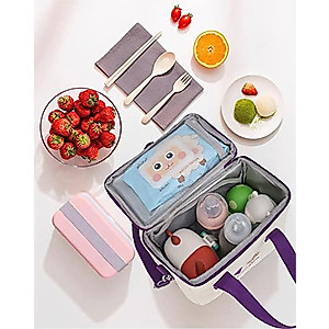 LaurelTree Aesthetic Kawaii Cute Lunch Bag Box with Straps Insulated Waterproof Durable for Women Girls Kids Office School (Pink)