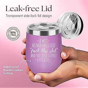 shop4ever A Wise Woman Once Said F This And She Lived Happily Ever After Engraved Insulated Stainless Steel Wine Tumbler with Lid 12 oz. Funny Divorce Retirement Feminist Gift (Purple Sparkle)