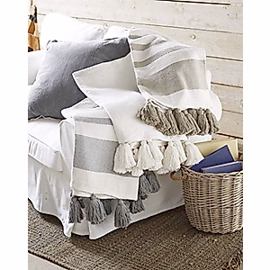 Mud Pie Woven Tassel White Throw Blanket, 50" x 61"