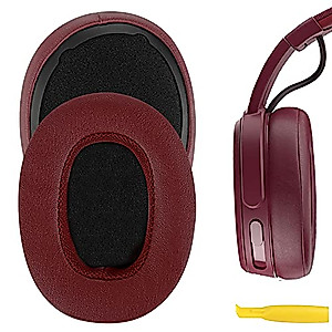 Geekria QuickFit Protein Leather Replacement Ear Pads for Skullcandy Venue Wireless ANC Headphones Earpads, Headset Ear Cushion Repair Parts (Deep Red)