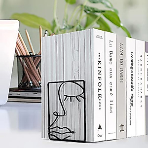 Book Ends Modern Abstract Design Bookends for Shelves （Metal/Black） Heavy Duty Decorative Non-Skid Bookends Book Stoppers for Books and CDs