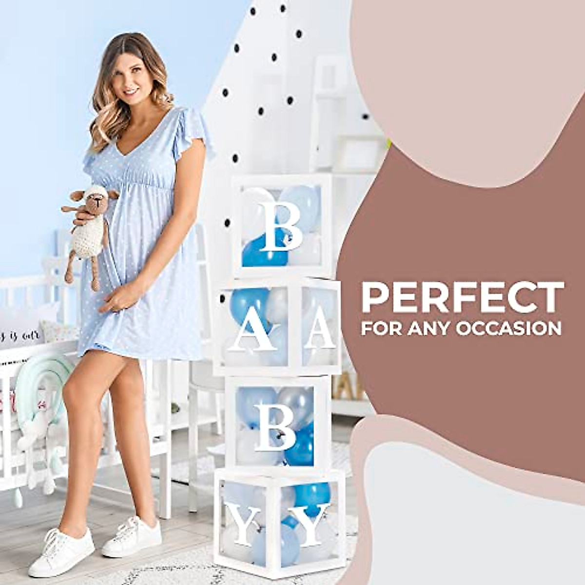 Baby Boxes with Letters for Baby Shower - Baby Shower Decorations of 4 White Blocks, 8 Letters, Perfect Party Decor