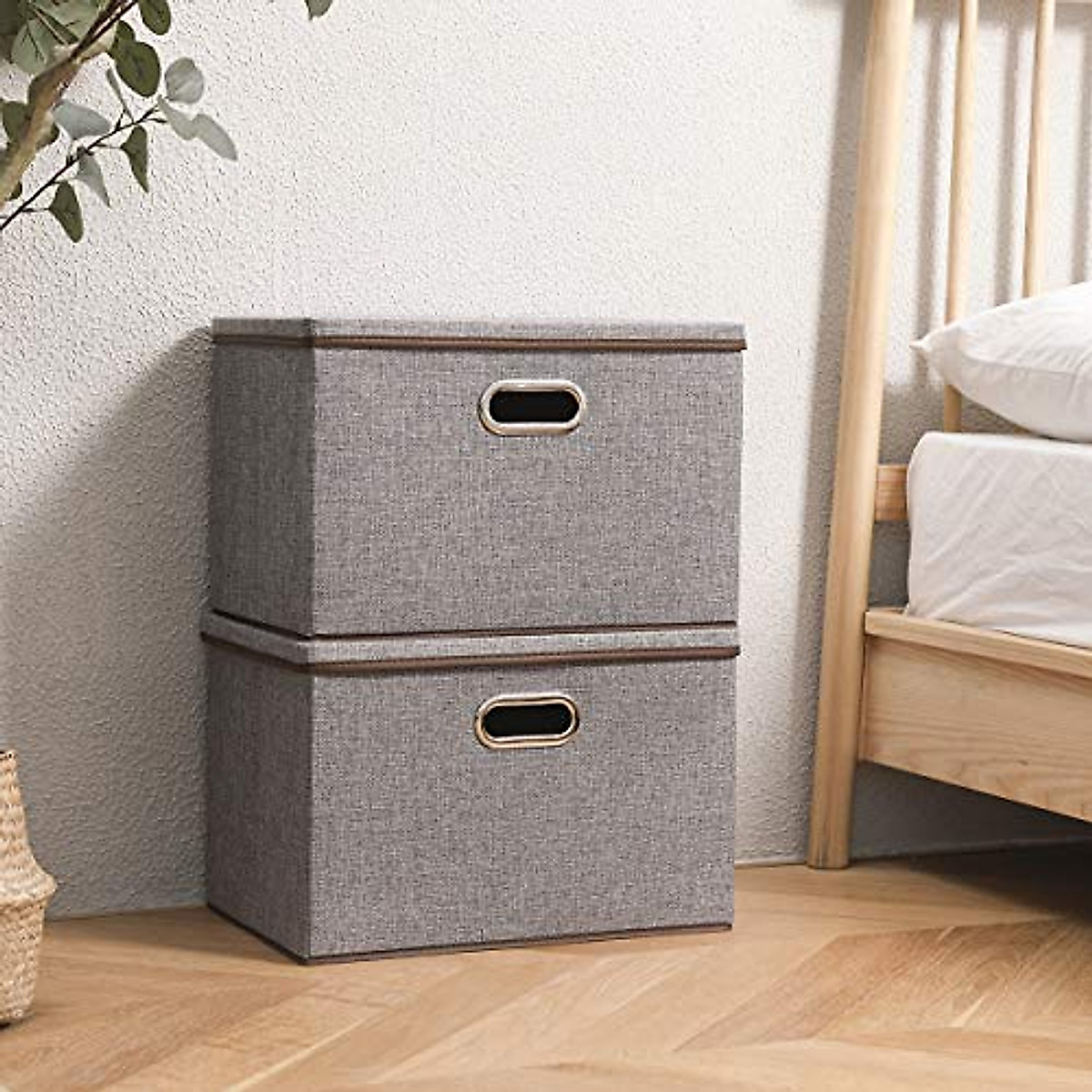 Large Storage Box with Lid [4-Pack] Foldable Fabric Storage Bin with Lid Collapsible Storage Cube Organizer Containers Baskets with Cover (17.7x11.8x11.8)