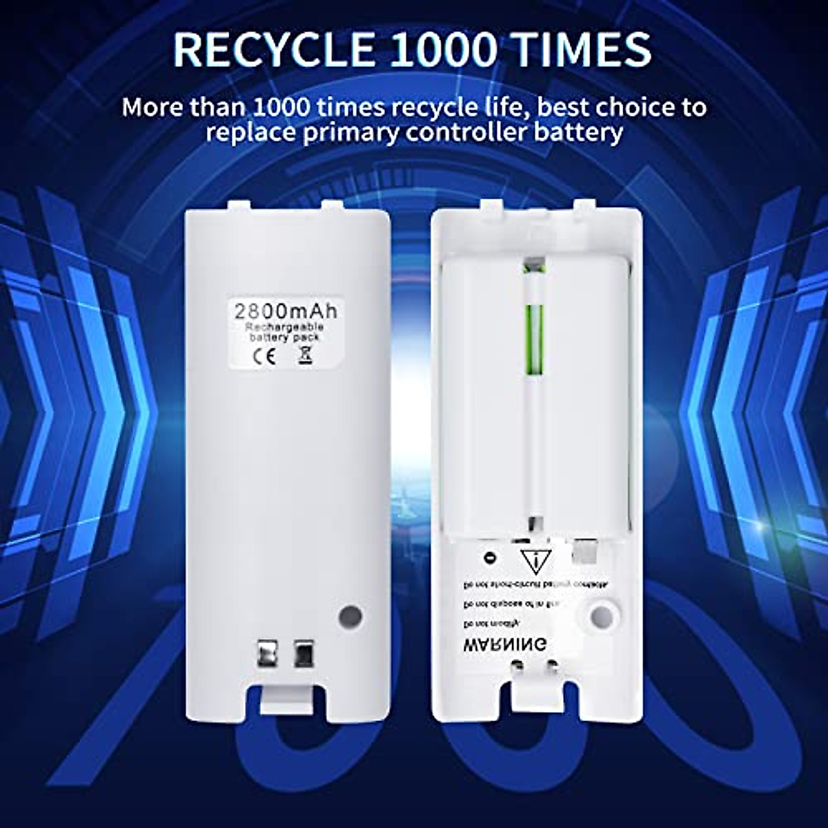 TechKen Charging Station for Wii Controller with 4 Rechargeable Battery 2800 mAh Packs & USB Cable Compatible with Nintendo Wii Remote Controllers