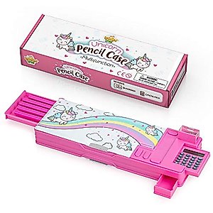 Pop Up Unicorn Pencil Case for Kids, Multifunction Stationery Organizer Box with Calculator, Sharpener, and Pencils, Cute School Supplies, Best Birthday Present for Girls and Teens in Gift Box