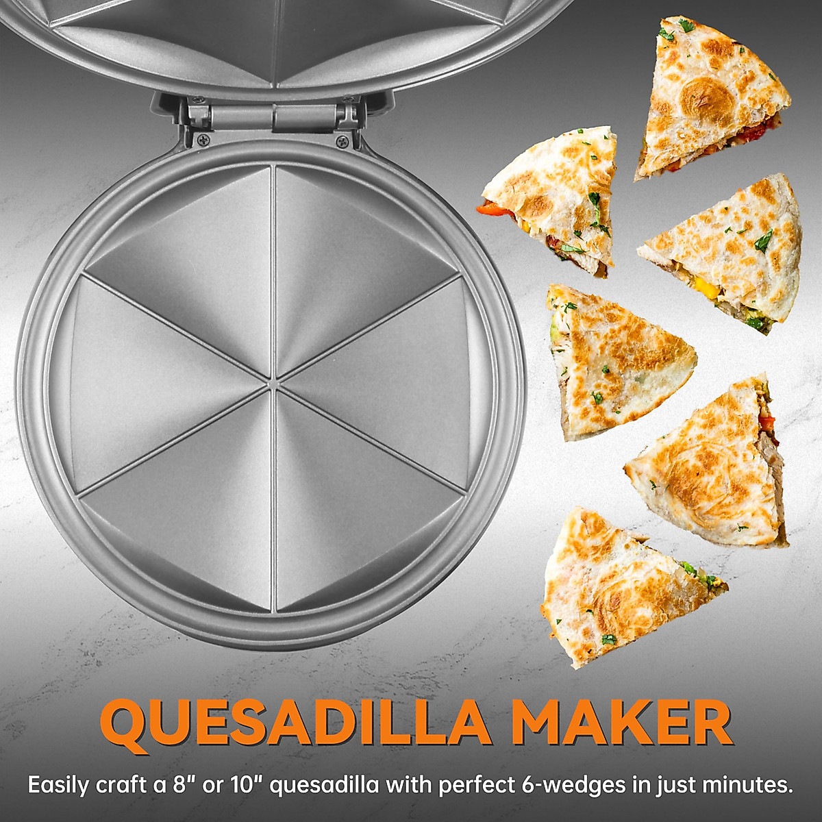 Baker's Friend Electric Quesadilla Maker with Extra Stuffing Design, 9.5 Inch with Easy Slice 6 Wedge, Non Stick Surface, Non-Slip Feet, Grilled Cheese Maker Machine, Graphite Black