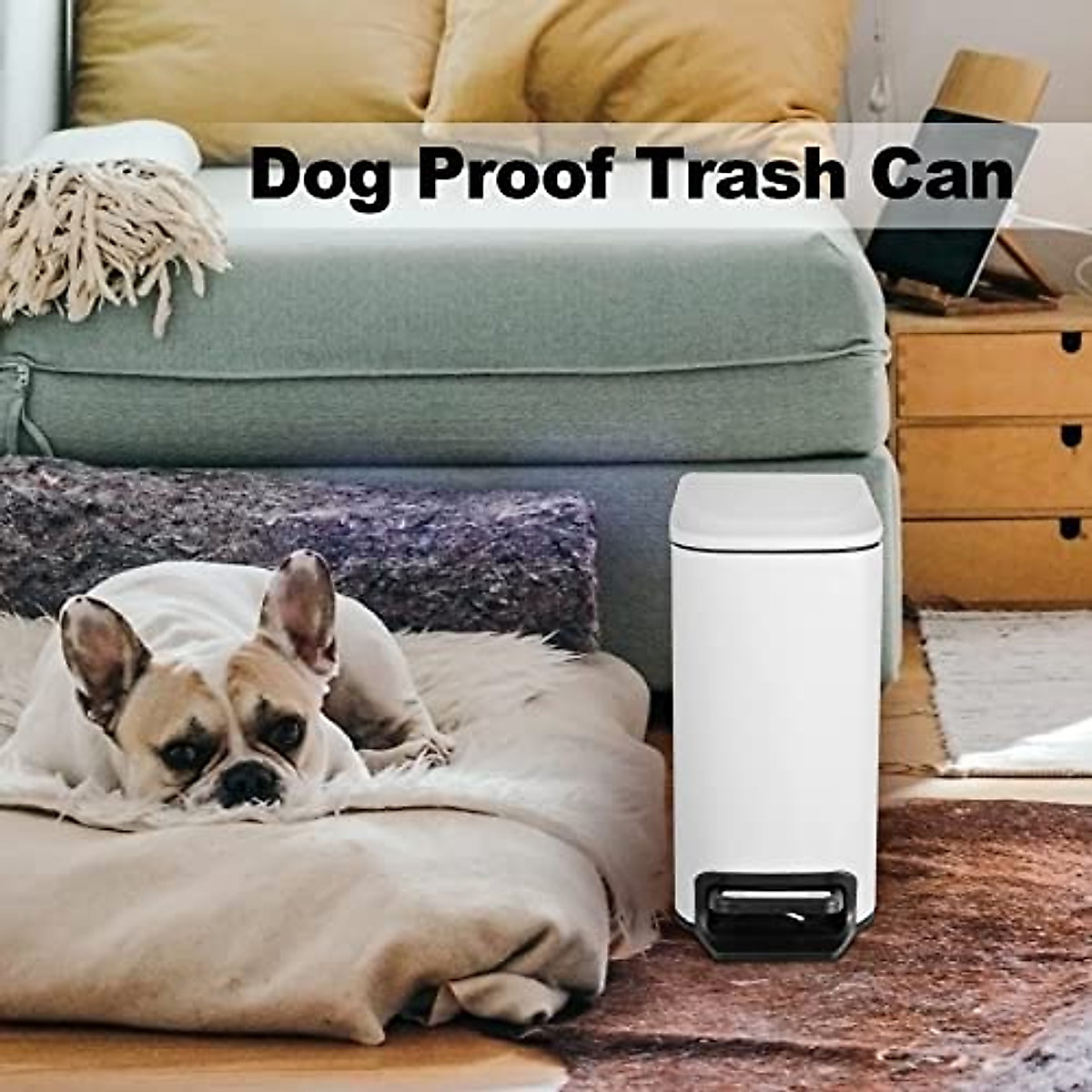 TrashAid Small Bathroom Trash Can with Lid Soft Close, 6 Liter / 1.6 Gallon Stainless Steel Garbage Can Narrow with Removable Inner Bucket, Step Pedal (White)