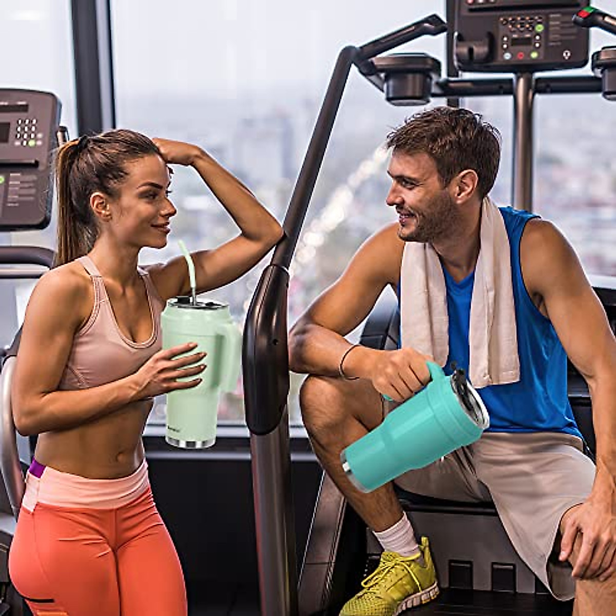 BesWin 40 oz Tumbler with Handle and Straw, Stainless Steel Vacuum Insulated Tumbler with Straw Lid - Travel Coffee Mug Iced Coffee Cup - Keeps Cold for 36 Hours, Leakproof - 40 oz, Pale Pink