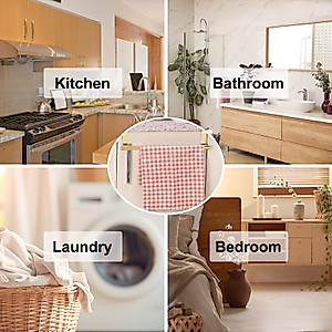 RETON 3 PCS Over Door Towel Rack, 9 Inch Stainless Steel Cabinet Towel Hanger Towel Bar Holders, Kitchen Towel Holder with Anti-Slip Pads, No Drilling (Gold)