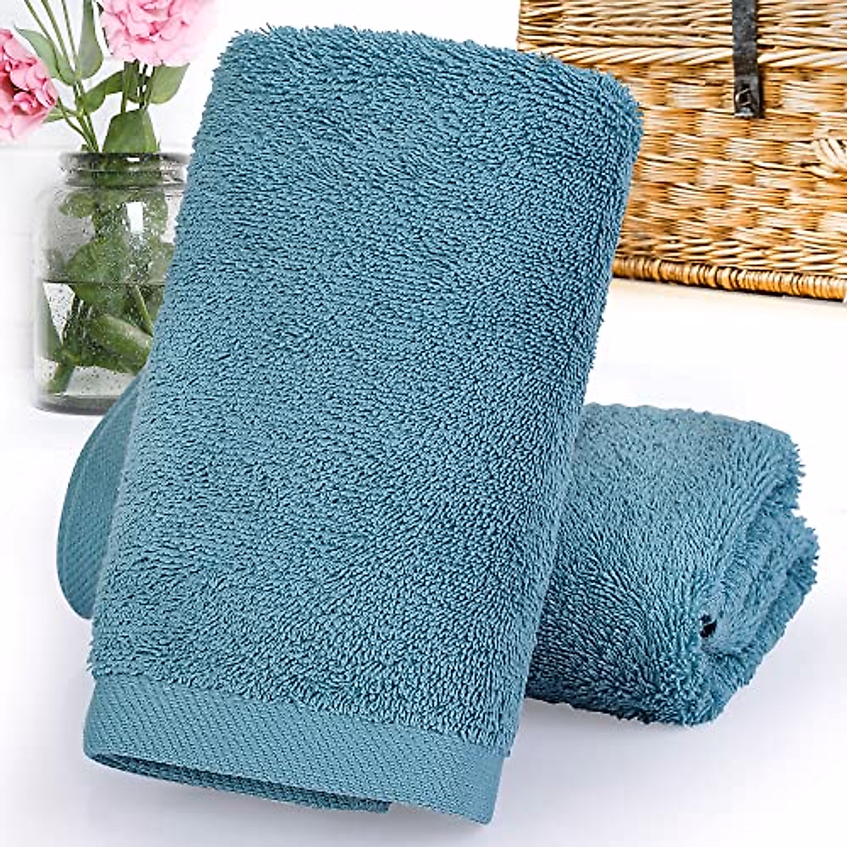 PiccoCasa Bathroom Hand Towels, 16 x 28 Inch - Soft 100% Cotton Highly Absorbent Hand Towel Face Drying Towel for Bath, Hand, Gym and Spa(Teal Blue, 2 Pack)
