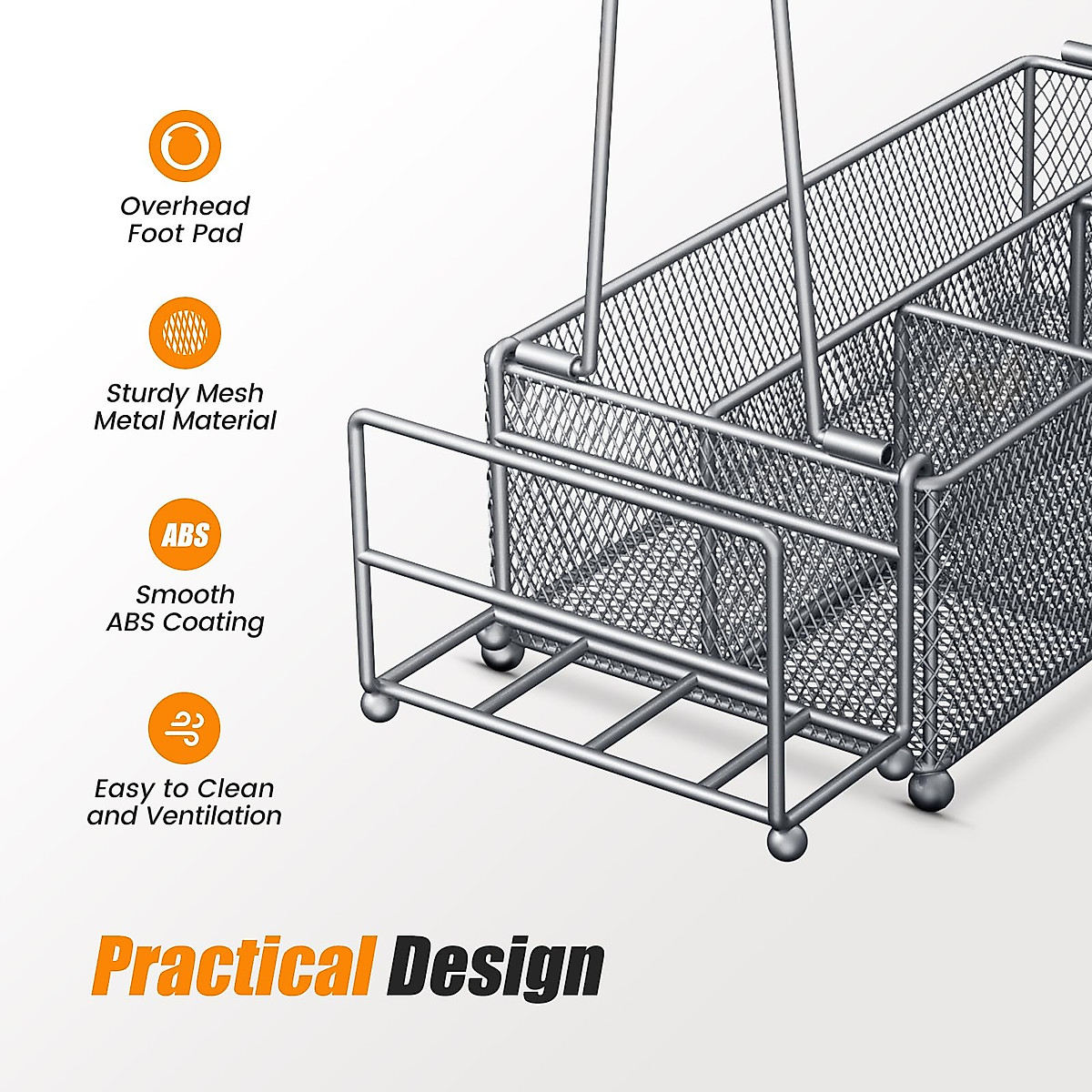 PHINOX Utensil Caddy, Silverware Caddy Condiment Caddy, Utensil Holder for Party, Picnic Flatware Caddy with Handle and Paper Towel Roll Holders, Utensil Cutlery Caddy for Camping, Kitchen (Silver)