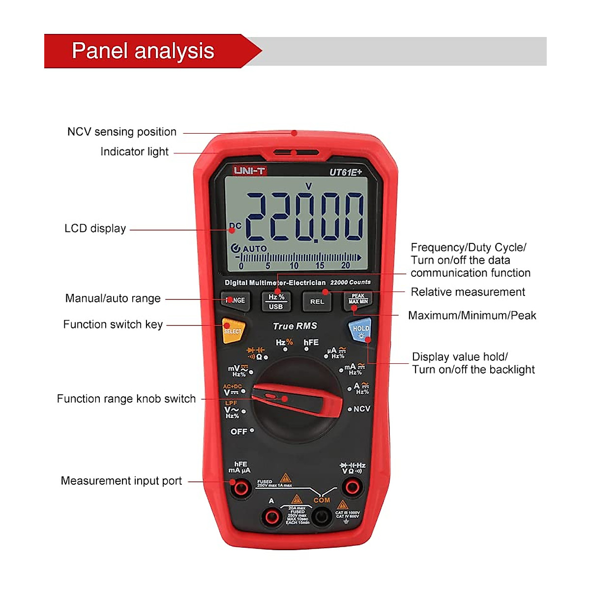 UNI-T Digital Multimeter UT61E+ 22000 Counting AC and DC Current Multimeter High-Frequency Response Measurement Can accurately Measure Changes in weak Signals