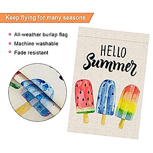 Roberly Hello Summer Garden Flag Double Sided Popsicles Ice Cream Red Blue Rainbow Vertical Banner for Outdoor Yard Summer Decorations Gifts(12.5" x 18")