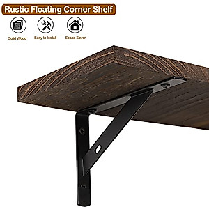 Corner Floating Shelves Set of 4, Wall Mounted Floating Corner Shelf, Rustic Wood Wall Storage Display Shelves for Living Room Bedroom Kitchen,Corner Floating Shelves for Wall(Rustic Brown)