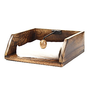 Wooden Napkin Holder Flat Scroll Collection, Bar Napkin Holder for Tables, Tableware Tissue Holder, Farmhouse Napkin Dispenser, Kitchen Bathroom Bedroom Countertop | 8" X 8" X 2.8" (Borwn)
