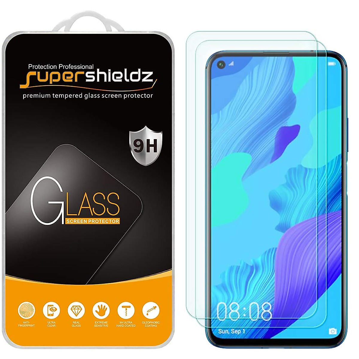 Supershieldz (2 Pack) Designed for Huawei Nova 5T Tempered Glass Screen Protector, Anti Scratch, Bubble Free