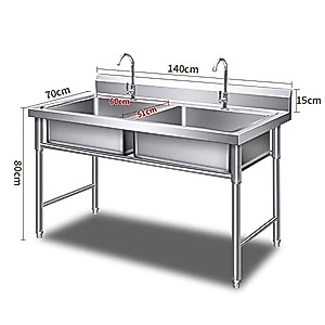 Canteen kitchen household commercial stainless steel sink (Size : 140X70X80cm)