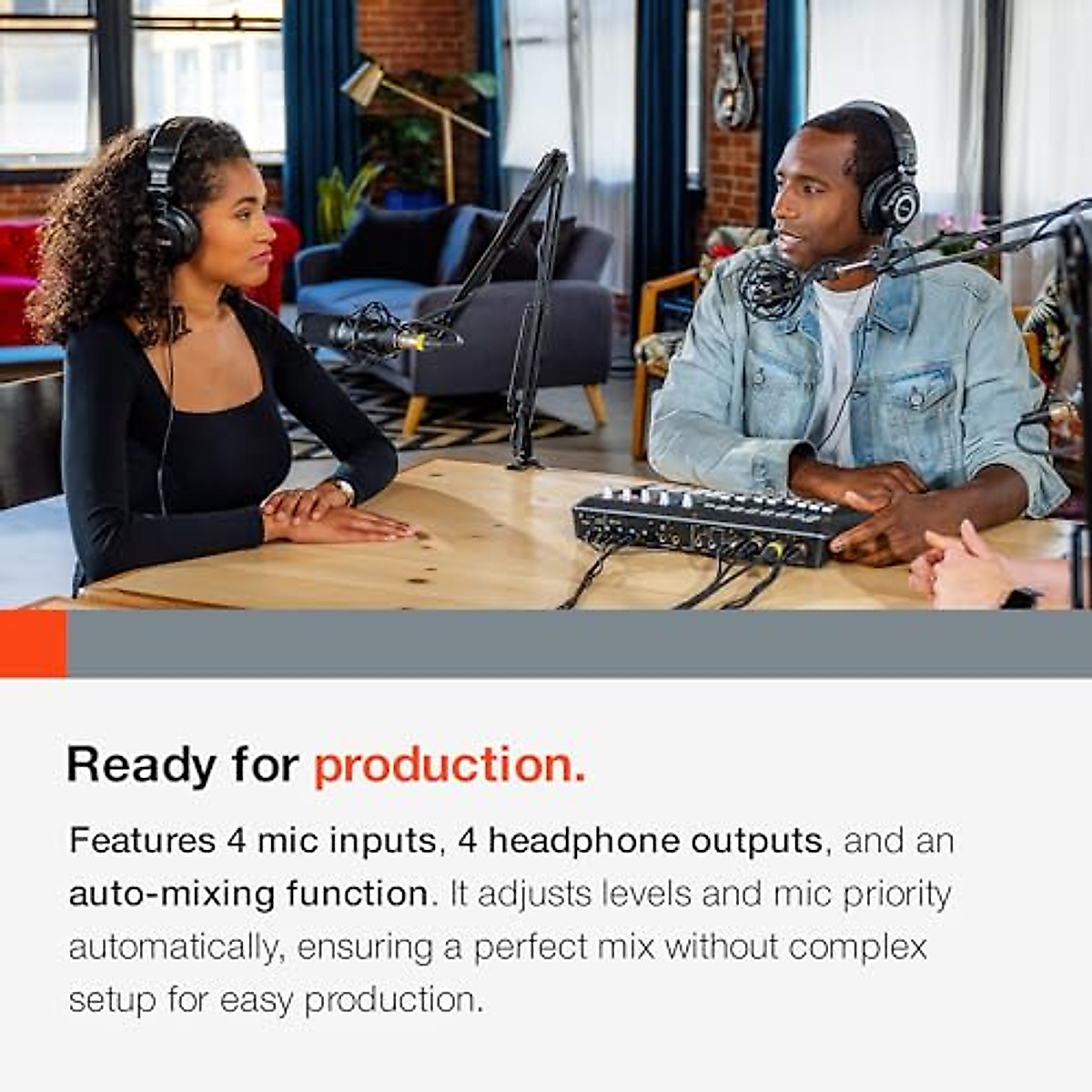 TASCAM Mixcast 4 Podcast Streaming Mixer, Recorder, and USB Audio Interface — Four XLR/TRS Mic Inputs, Touch Screen and Editing Software Included