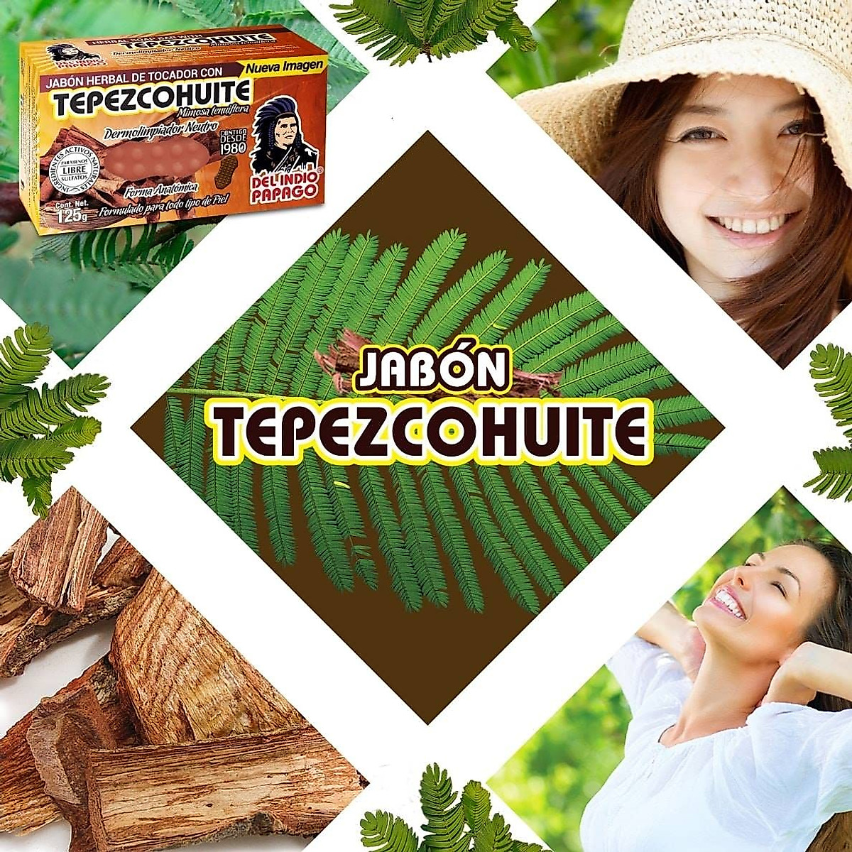 Del Indio Papago Neutral Bar soap with Tepezcohuite 125gr - For All Skin Types - Regenerative and Antioxidant Properties