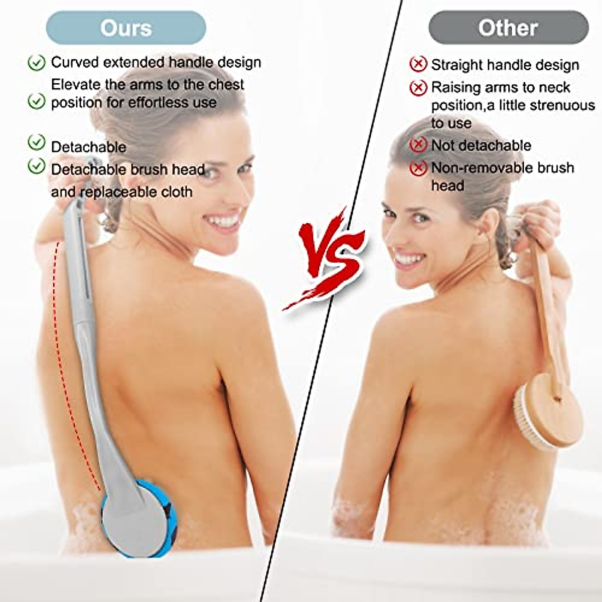 Back Brush Long Handle for Shower, 20.5” Back Bath Brush for Shower, Back Scrubber, Exfoliation and Improved Skin Health for Elderly with Limited Arm Movement, Disabled, Pregnant Women