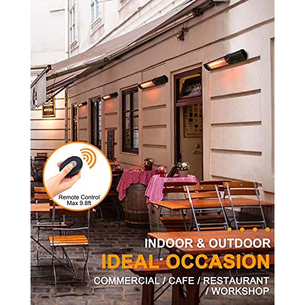 Star Patio Electric Patio Heater, Outdoor Heater, Infrared Heater with Remote Control, Outdoor Heaters for Patio, Classic Black, STP1580-WM-RM