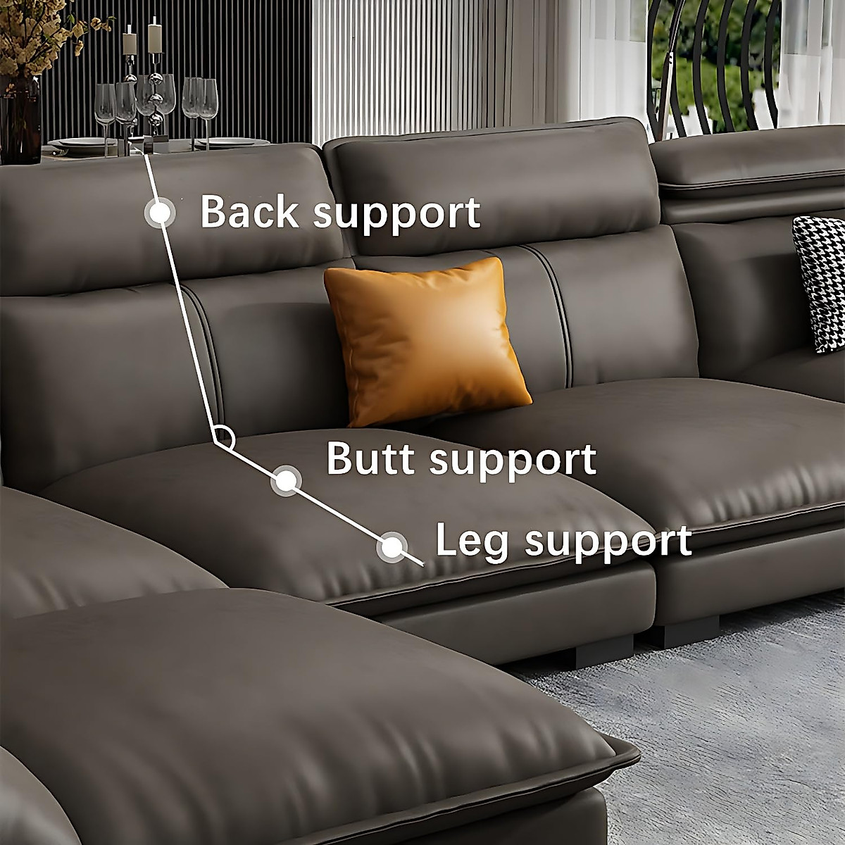 ZGNBSD Modern Leather Sectional Sofa - Ergonomic L-Shaped Couch with Feather-Filled Backrest, Luxurious Cat Claw Leather, and Durable Wood Frame - Comfortable Living Room Sofa (131 in)