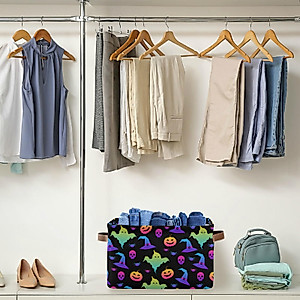 Foldable Storage Basket, Cube Organizer Bins Pumpkin Skull Spider Witch Rainbow Halloween Cube Bag Dual Handles for Closet Shelf