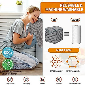 HOMERHYME Kitchen Towels, 8 Pack Microfiber Dish Towels Kitchen Washcloth, 270 GSM Grey All-Purpose Quick Dry Reusable Lint Free & Super Absorbent Tea Towels for Kitchen, Bar, Shop & Hotel 25'' x 15''